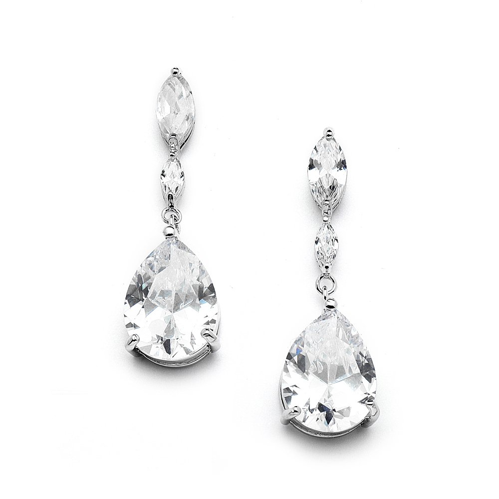 Mariell Cubic Zirconia Crystal Teardrop Dramatic Size Dangle Bridal Earring with Platinum Plating for Wedding, Bridesmaid, Prom Jewelry Gift