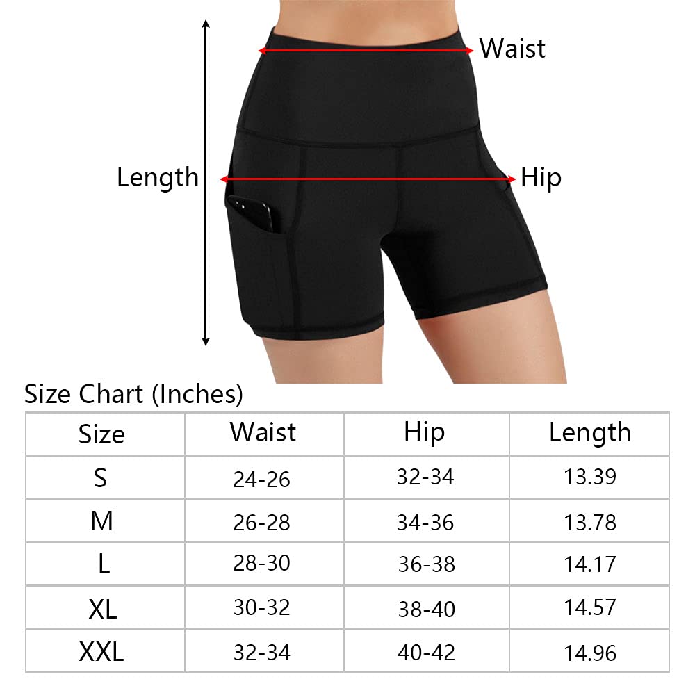 NEWITIN 3 Pieces High Waist Shorts Workout Yoga Shorts with Side Pockets Sport Shorts for Women (Black M)
