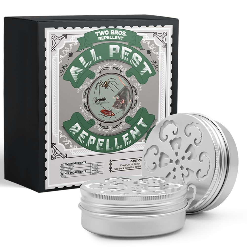 Two Bros. Repellent All Pest Repellent,Peppermint Rodent Repellent Indoor, Mouse Repellents, Mice Repellent, Rat Deterrent,Naturally and Strongly Repel Spider,Roach,Bugs,Ant, & Other Pests-2P, Black
