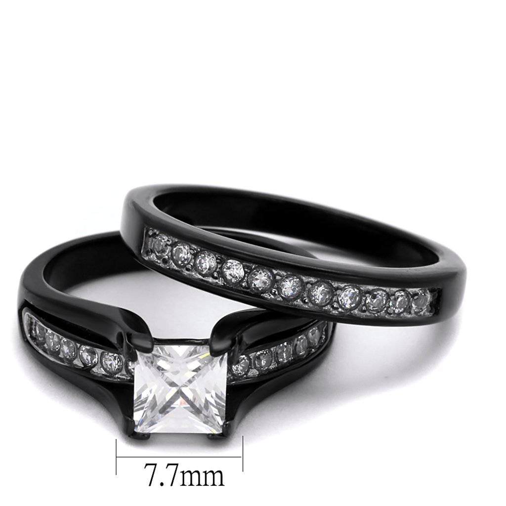 Marimor Jewelry Black Ion Plated Stainless Steel His and Hers 3 Piece Wedding Engagement Ring Band Set Women's Size 08 Men's 08mm Size 11