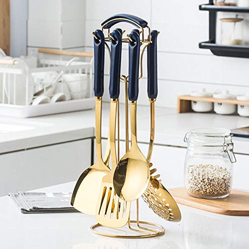 LMMDP Steel Kitchenware Non-stick Cookware Cooking Tool Spatula Ladle Shovel Spoon Soup Kitchen Utensils Set (Color : E)
