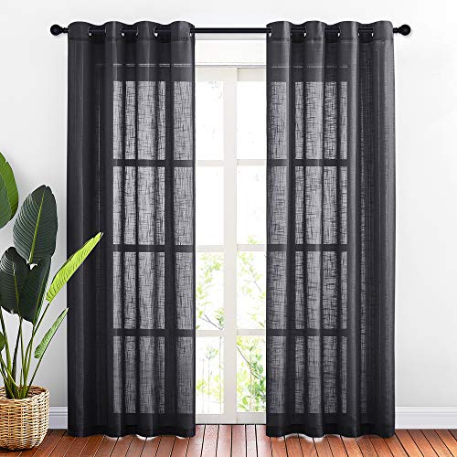 NICETOWN Linen Sheer Curtains for Living Room, Grommet Modern Semi Sheer Window Treatments Vertical Drapes Privacy with Light Filtering, Silver Grey, 2 Panels, 1 Pair