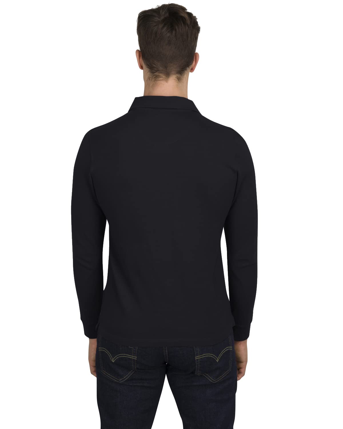 Three Sixty Six Men’s Untucked Casual Long Sleeve Polo - Collared Untuck Shirt with Two Button Placket and Stretch Fabric Black Onyx