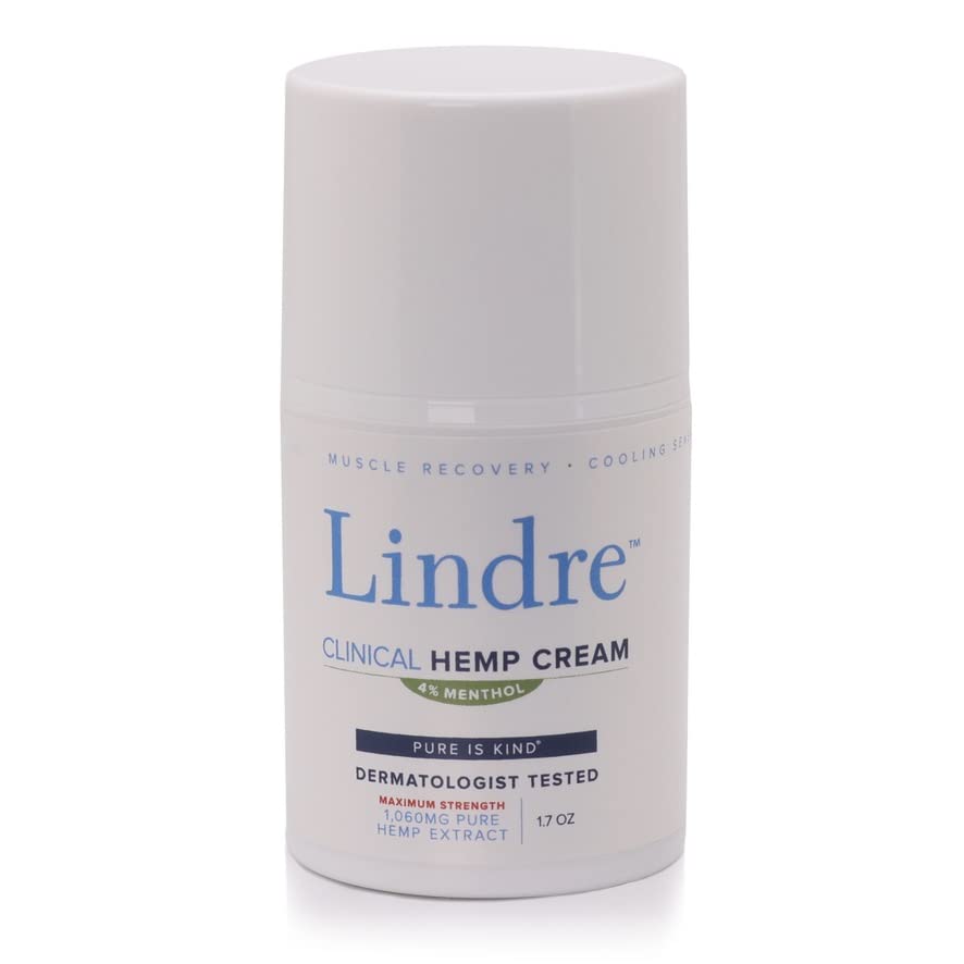 Lindre Regular Strength Hemp Cream for Back Knees Joints Muscles Itch. Non-Greasy, Steroid Free, Dermatologist Tested. Menthol Formula, 1.7oz