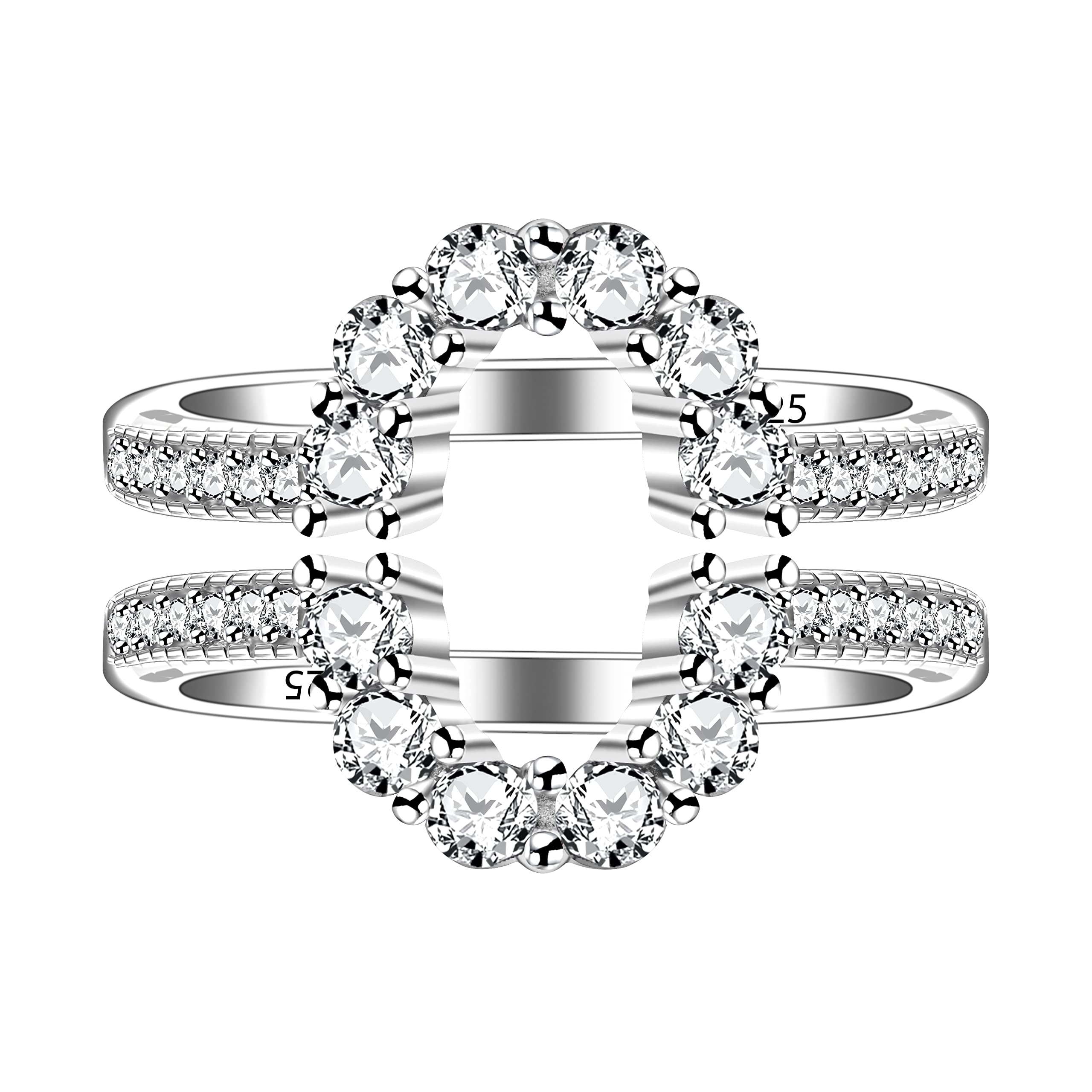 Uloveido 925 Sterling Silver Cubic Zirconia Pave Oval-Shaped Ring Guard Enhancer for Solitaire Wedding Promise Rings Y2470 (Size 9)