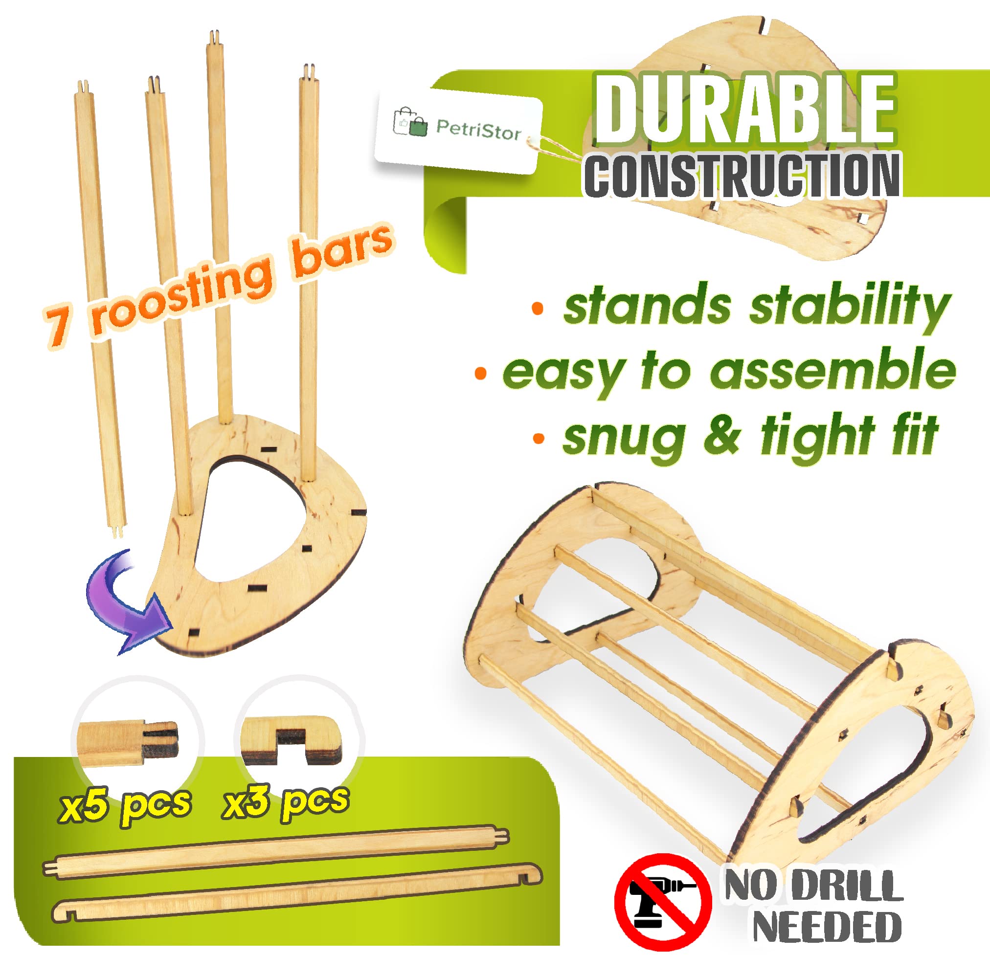 Wooden Chicken Perch for Baby Chick - Chick Roosting Bar with 7 Crossbars - Chick Roost for Brooder - Chicken Roosting Bars - Baby Chick Perch - Baby Chicken Toy