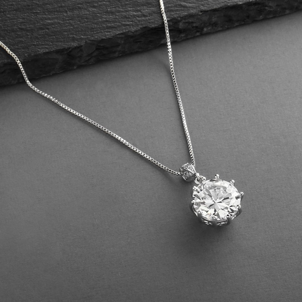 Mariell Dramatic 5 Ct. ½ Round-Cut CZ Solitaire Pendant Necklace - Bold Brides or Bridesmaids Jewelry