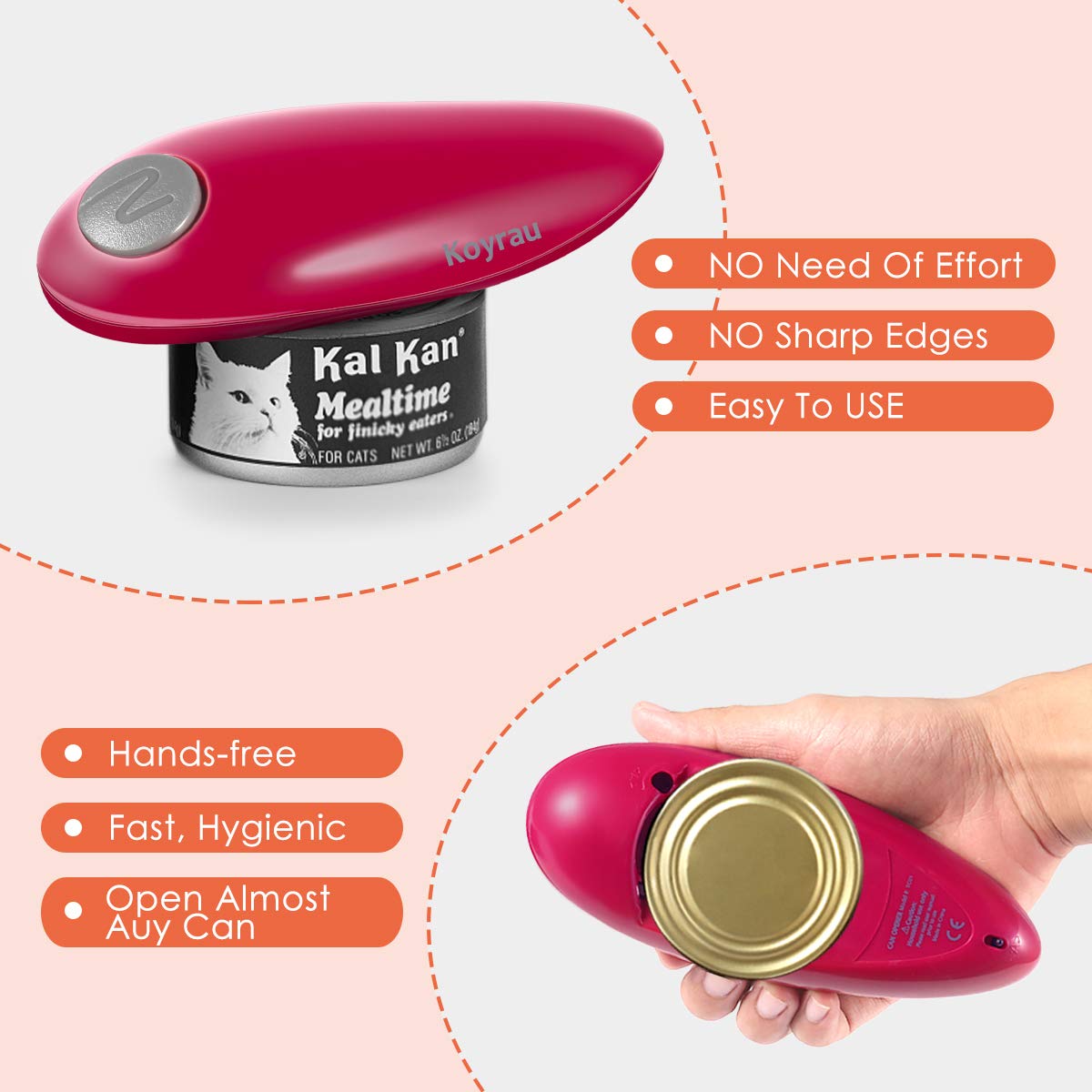 One Touch Electric Can Opener, Hand Held Automatic Can Opener Smooth Edge Fits Almost All Can Sizes for kitchen, Food Safe Battery Can Opener Kitchen Gadgets