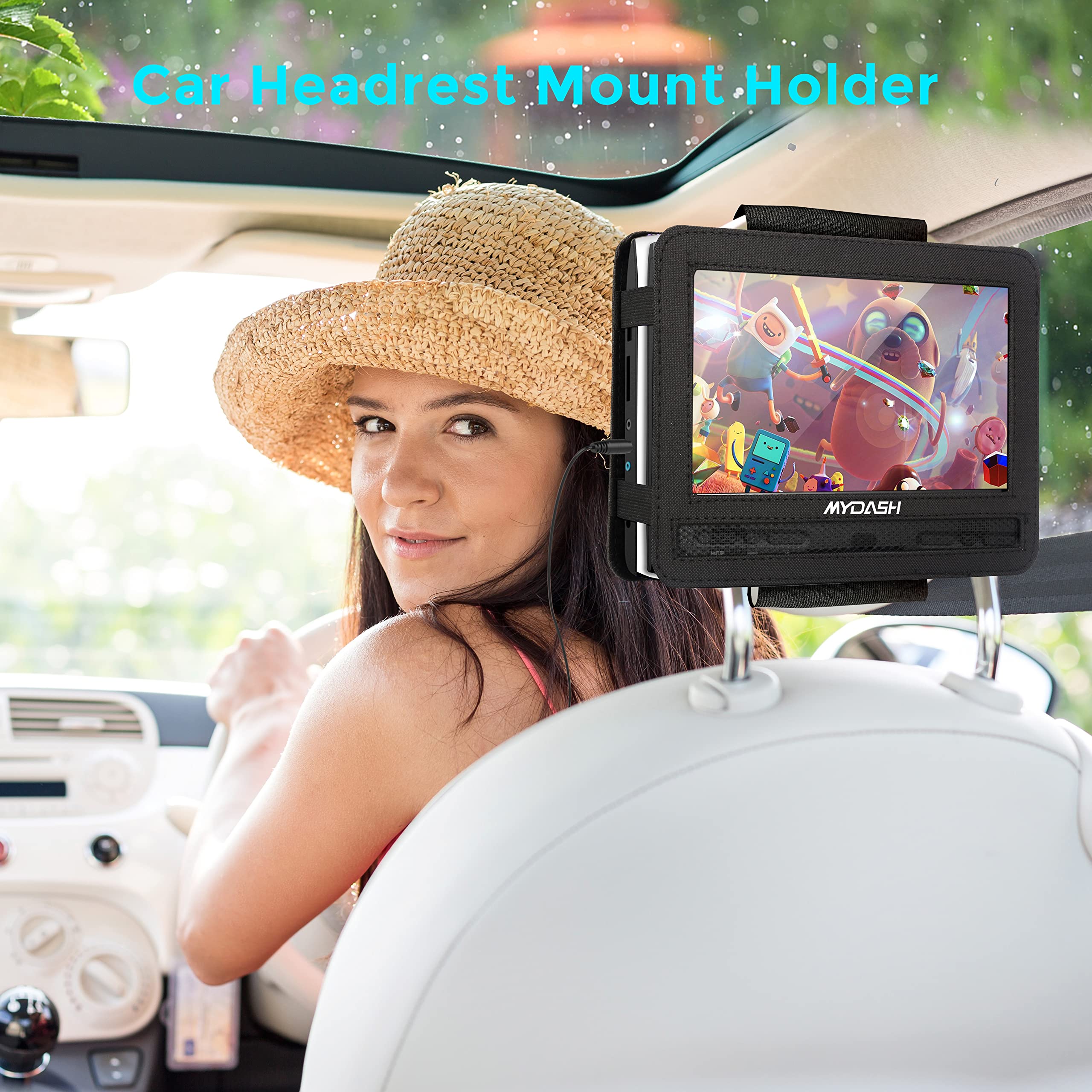 MYDASH Portable DVD Player 12.5", DVD Player for Car with 10.1" HD Swivel Screen, Unique Button Design, Sync to Screen, Car Headrest Mount, 5 Hrs Rechargeable Battery, White