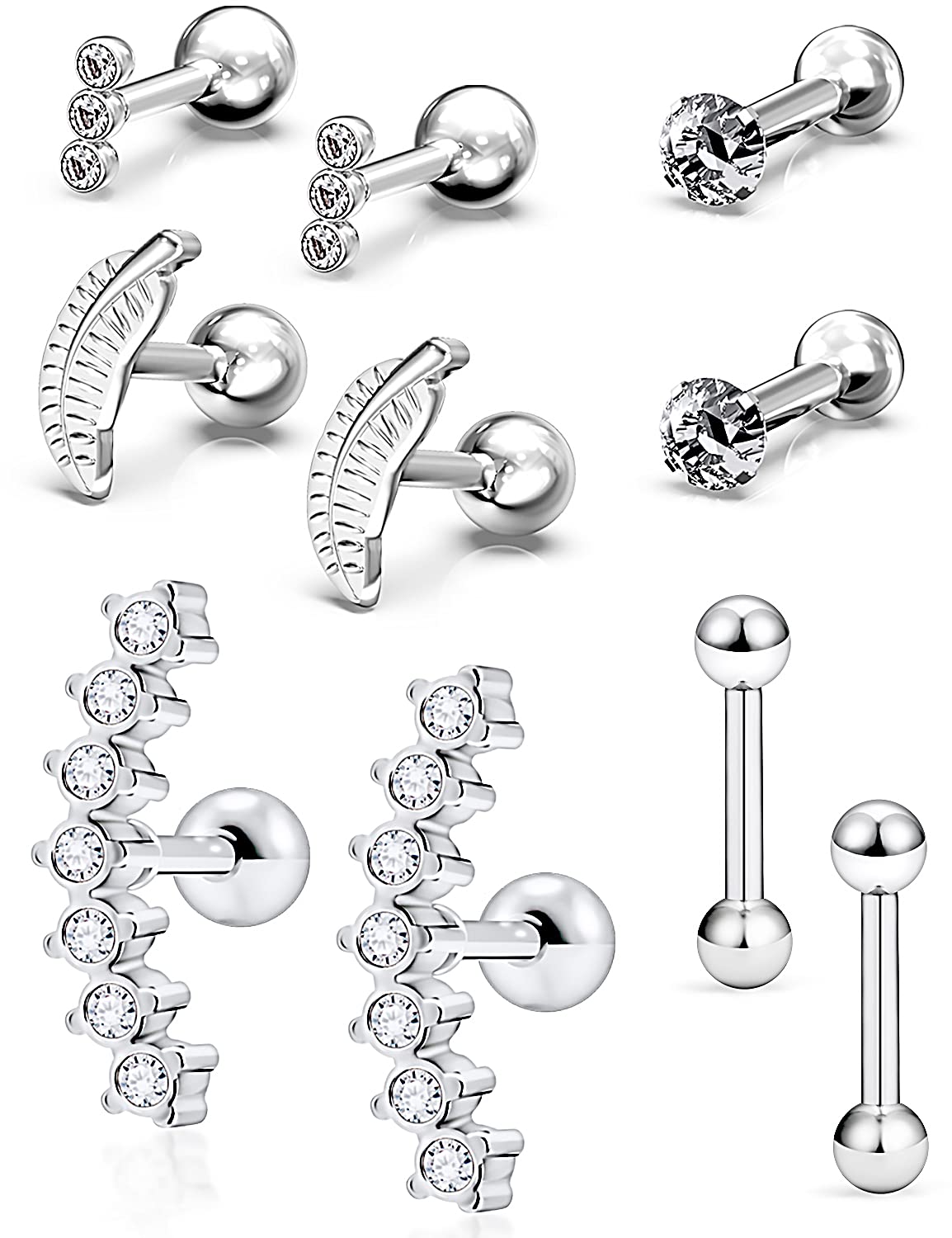 Prjndjw 16g Cartilage Earring Studs for Women Tragus Stud Earring Helix Piercing Jewelry Diamond Opal Surgical Stainless Steel Conch Forward Helix Tragus Daith Piercing Jewelry