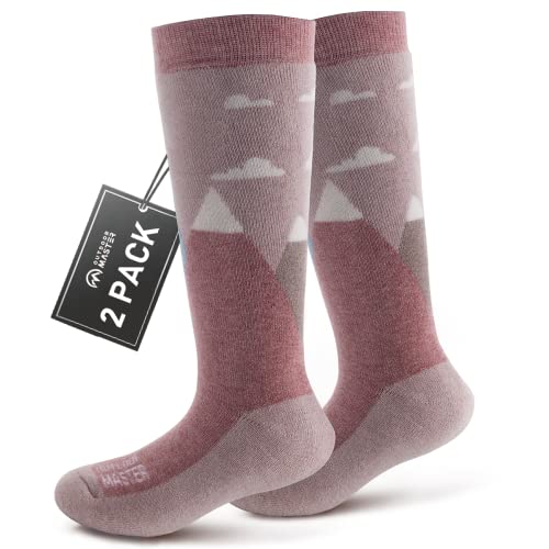 OutdoorMaster Kids Ski Socks 2 Pack - Merino Wool Blend, Over the Calf Design (M, Mt View - 2)