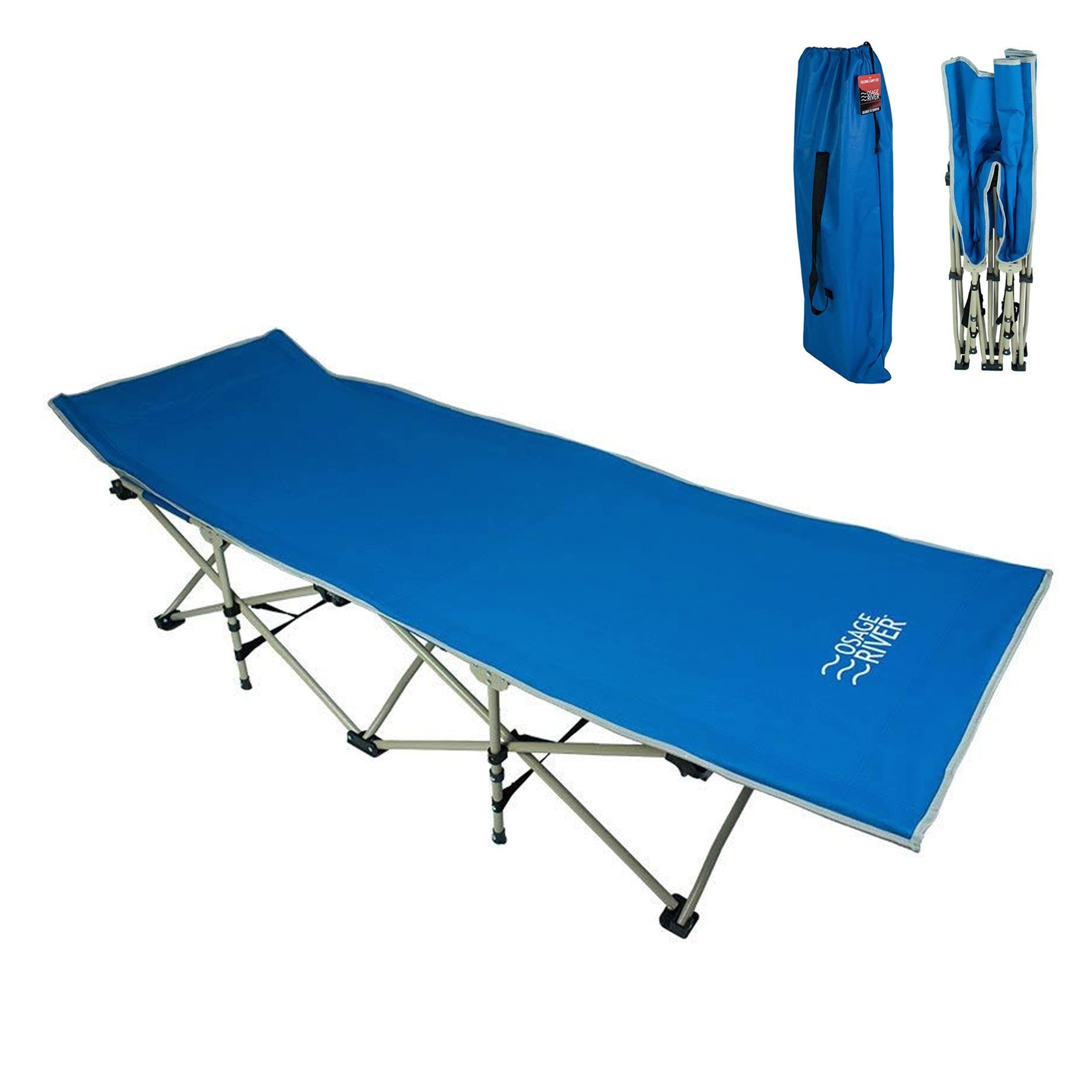 OSAGE RIVER Camping Cot with Pocket for Adults - Folding Camping Cot - Portable Cots for Sleeping - Rated for 300 lbs, Blue