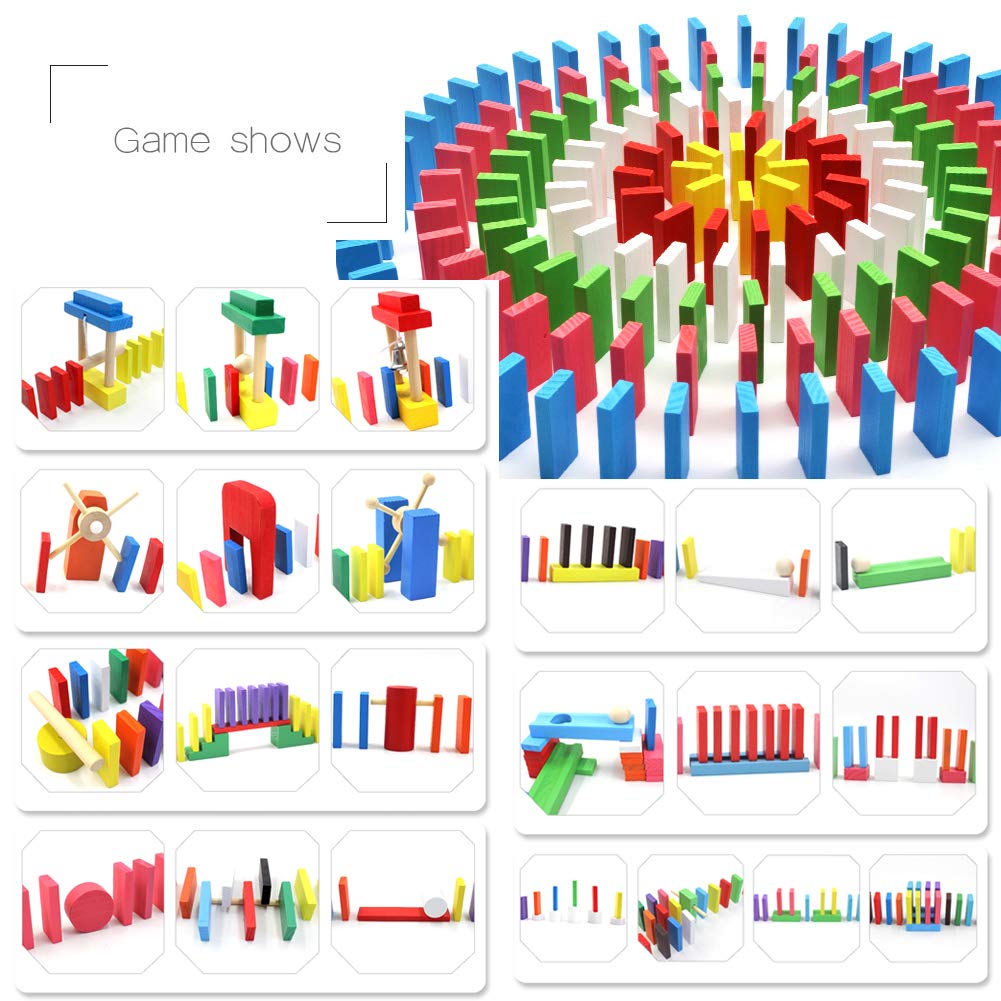 MorTime 1080 Pcs 12 Colors Wooden Dominoes Set with 23 Add-on Blocks and 3 Spacer for Kids Building Blocks Racing Tile Games with 3 Storage Bag (1080pcs)¡