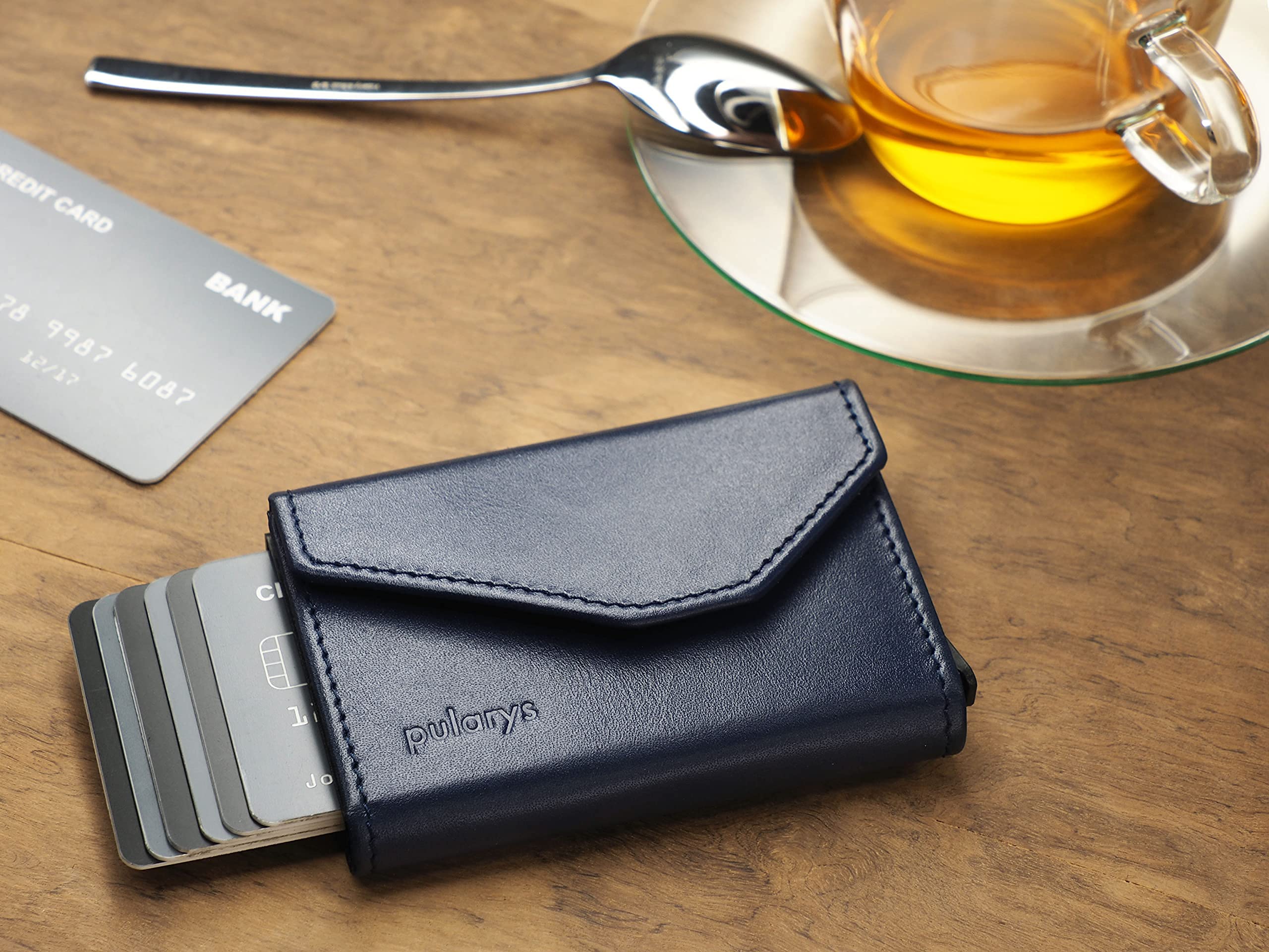 pularys Mini Wallet RAVEN - Multifunckion Credit Card Case - Italian Leather - RFID blocking - Size: 6.5 x 10 x 2.5 cm - Space for up to 7 Cards - Classic Design