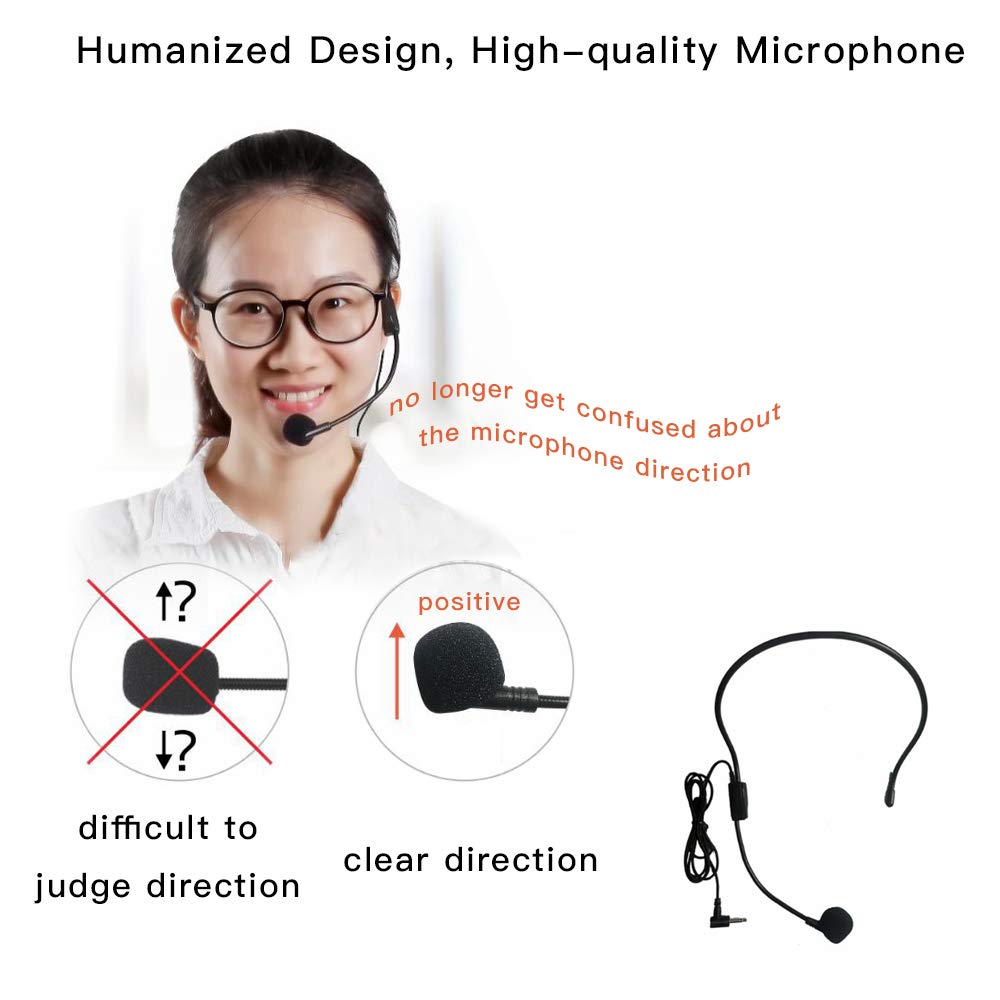 Portable Rechargeable Mini Voice Amplifier with Wired Microphone Headset and Waistband, Classroom Microphone and Speaker for Teachers, Singing, Coaches, Training, Presentation, Tour Guide