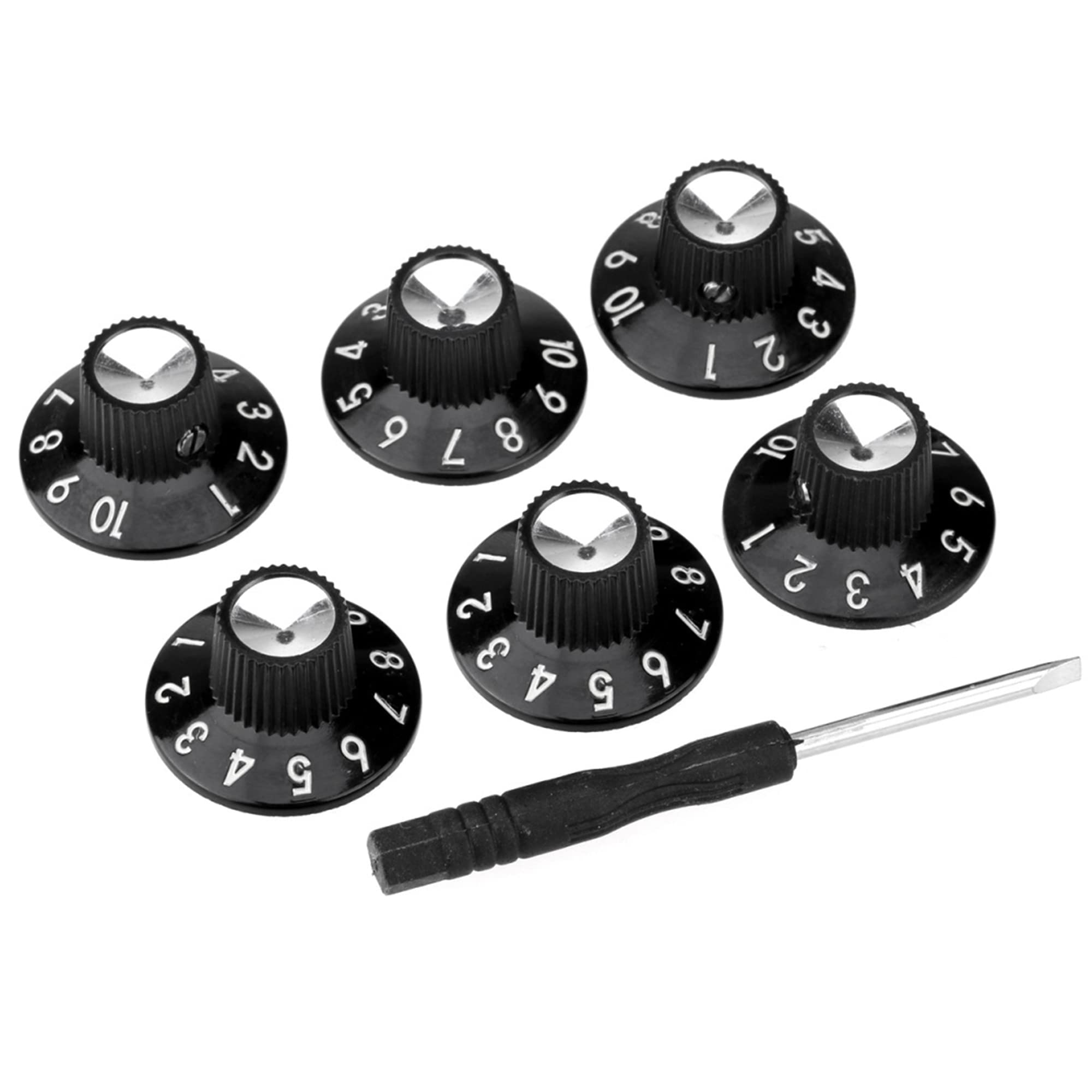 Musiclily Pro Inch Size Guitar Witch Hat Knobs Vintage Skirted Amp Knobs with Set Screw for Fender Amplifier Effect Pedal, Black (Set of 6)