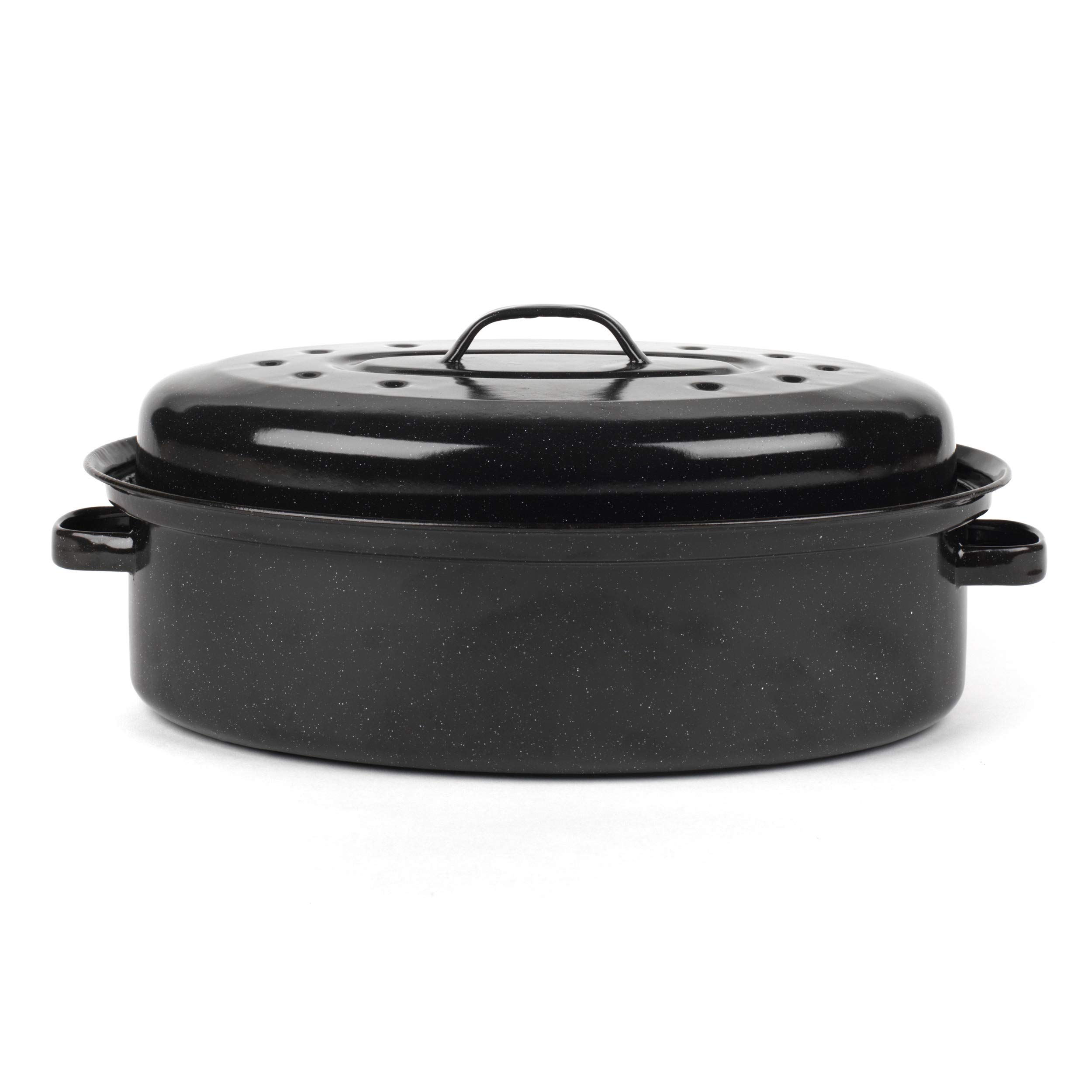 Russell Hobbs® CW11491 Vitreous Enamel Romano Self Basting Roaster with Lid | Dishwasher Safe | Oven Safe | Long Lasting | 36 cm | Black