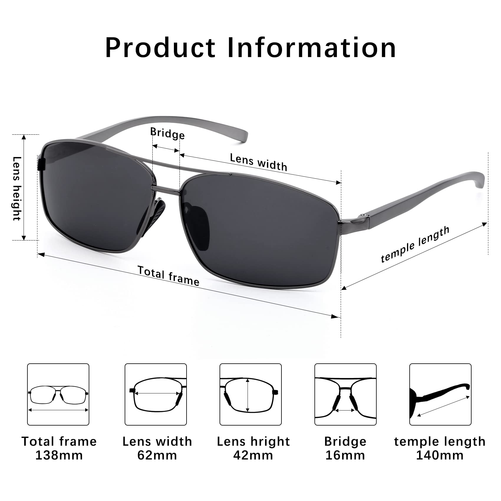 VIYSIOO Polarized Sports Sunglasses for Men Women Metal Frame with Spring Hinges (Gun Frame Black Lens)