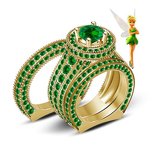 SAN Collection Tinker Bell His and Hers Wedding Ring Set Matching Trio Wedding Bands for Him Her 14K Gold Plated Women's Size 7 & Men's Size 7