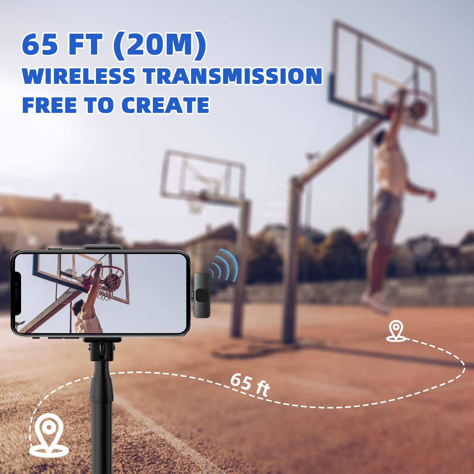 Wireless Lavalier Microphone for iPhone iPad Video Recording Podcast, Professional Lapel Mini Microphones 2.4G Ultra-Low Delay, Built-in Noise-Canceling Chip