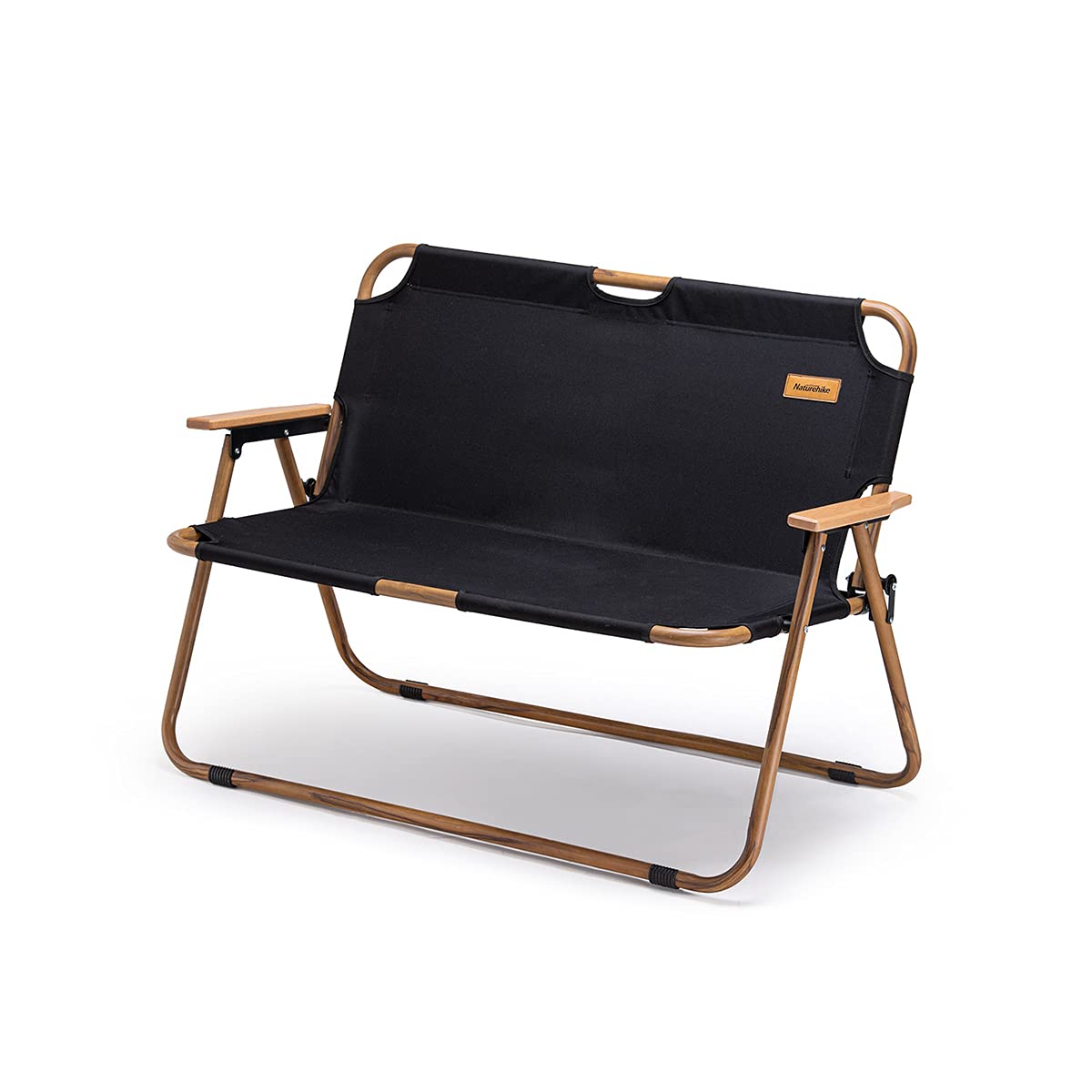 Naturehike 2 Person Folding Camping Chair, Portable Camping Loveseat with Solid Wood Armrest, Double Lawn Chairs for Outdoor Patio Beach Picnic, Supports 350lbs