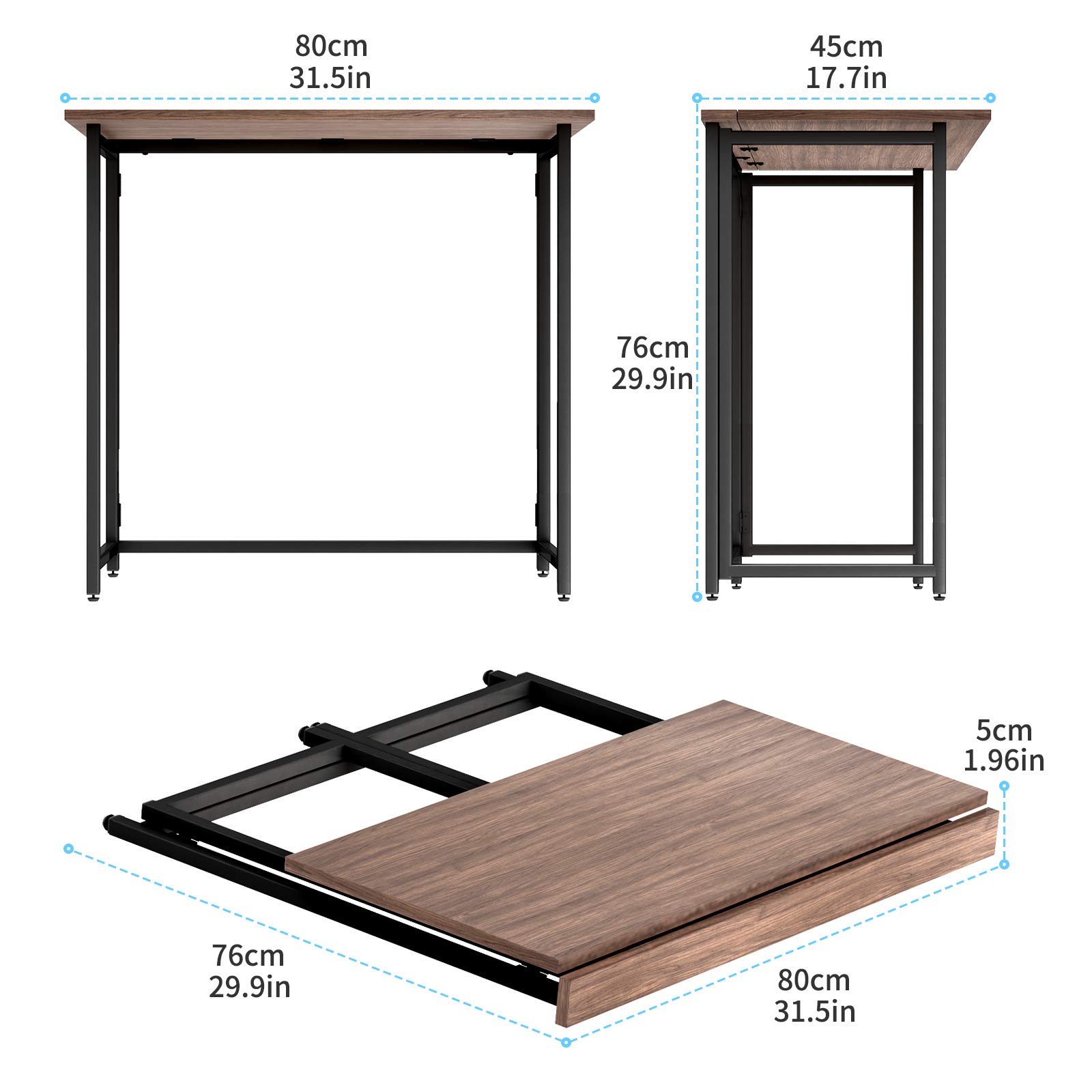 NOBLEWELL Folding Desk No Assembly Small Foldable Computer Desk, Home Office Writing Desk for Small Space, Grained Brown