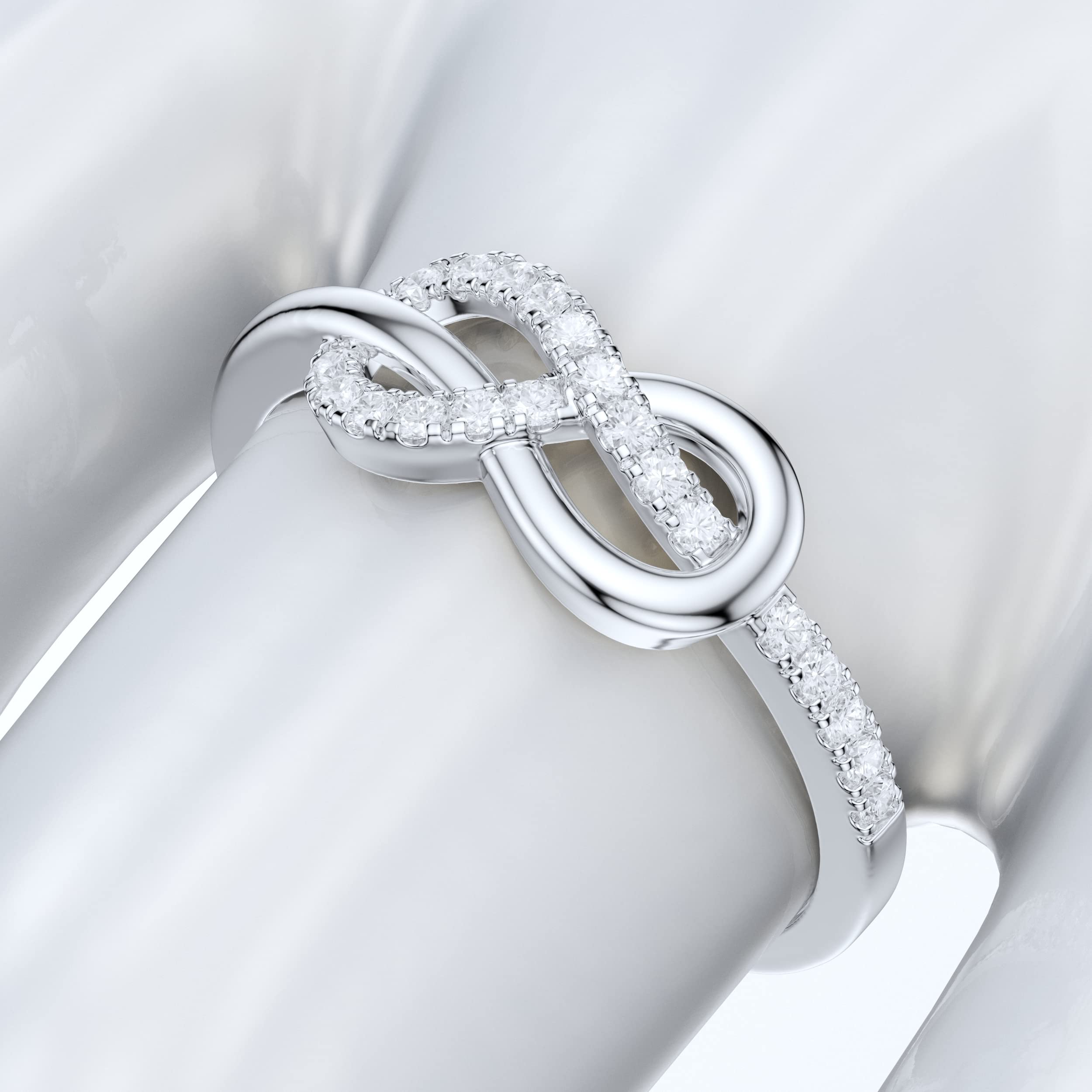 PRSTANI Real 14k White Gold Tie The Infinity Love Knot Simulated Diamond Intertwined Ring Promise Ring (6.5)