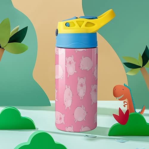 Thermos Cup 500Ml Cute Pigs Insulated Water Bottle With Straw For Sports And Travel 7.5x2.7 in
