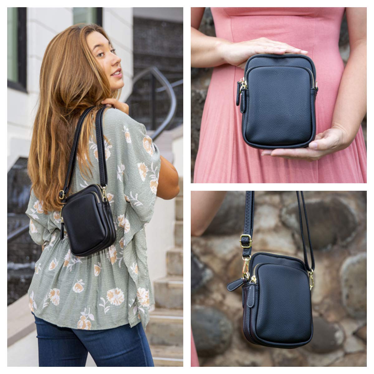 MINICAT Small Crossbody Bags Blocking Card Slots Cell Phone Purse Wallet for Women(Touch Screen-Black)