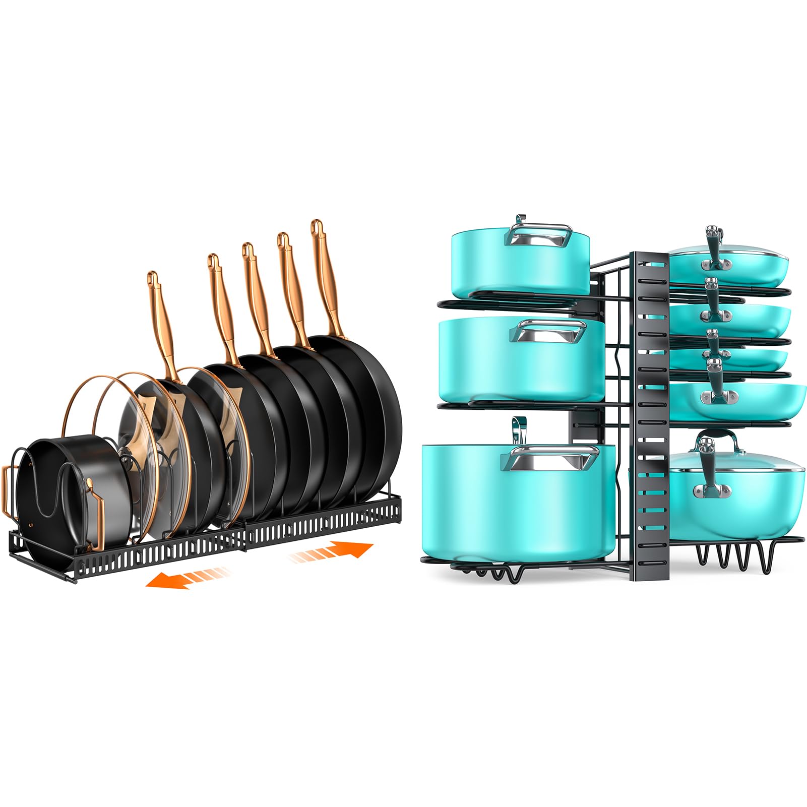 MUDEELA Pots and Pans Organizer for Cabinet and 10 Expandable Pot Organizer Bundle