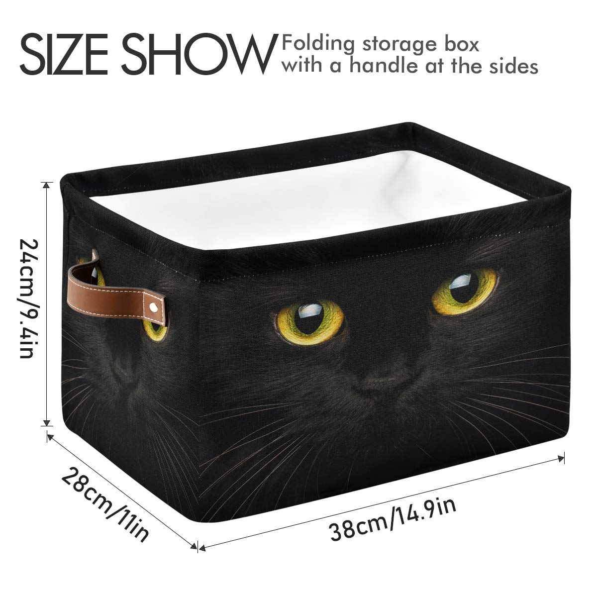 Storage Basket Cube Animal Black Cat Large Collapsible Toys Storage Box Bin Laundry Organizer for Closet Shelf Nursery Kids Bedroom,15x11x9.5 in,1 Pack