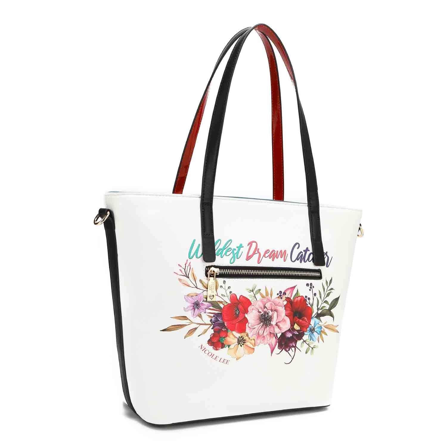 Nicole Lee BOHEMIAN WHITE MODERN PRINT SHOPPER BAG