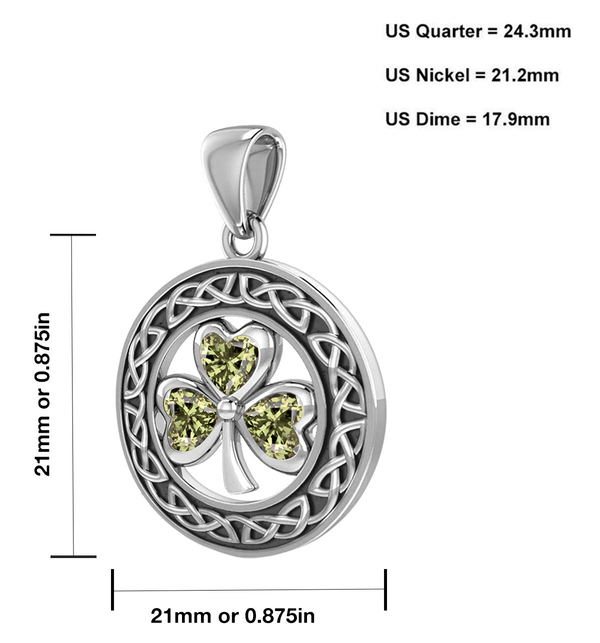 New 925 Sterling Silver Irish Shamrock 3 Leaf Clover Genuine Peridot Pendant