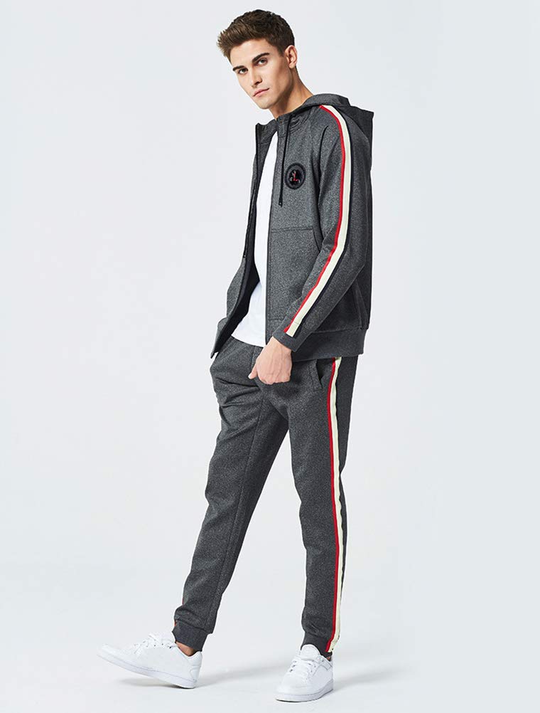 PASOK Men's Casual Tracksuit Set Long Sleeve Full-Zip Running Jogging Athletic Sweat Suits (XL, Style 2 Light Gray)