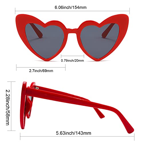 VideMundi Heart Shaped Sunglasses for Women,Vintage Cat Eye Mod Style Retro Kurt Cobain Glasses (Red)