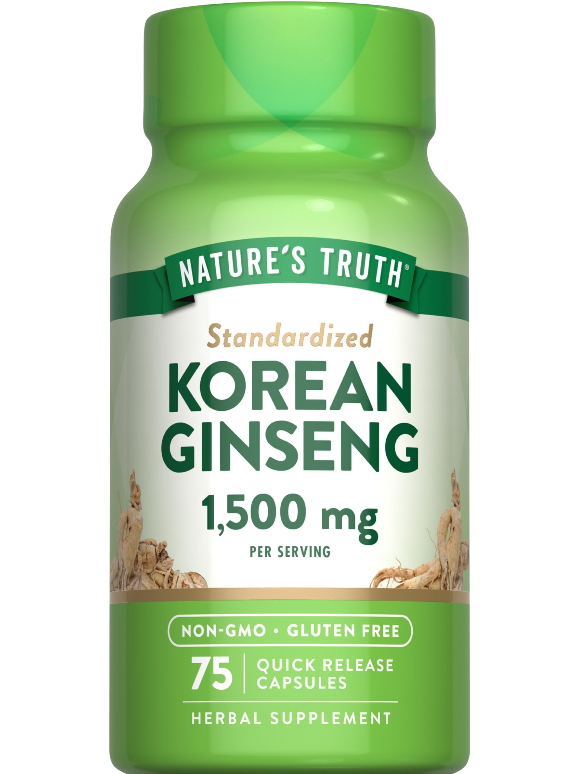 Nature's Truth Korean Ginseng Capsules | 75 Count | Standardized Extract from Ginseng Root | Non-GMO, Gluten Free Supplement