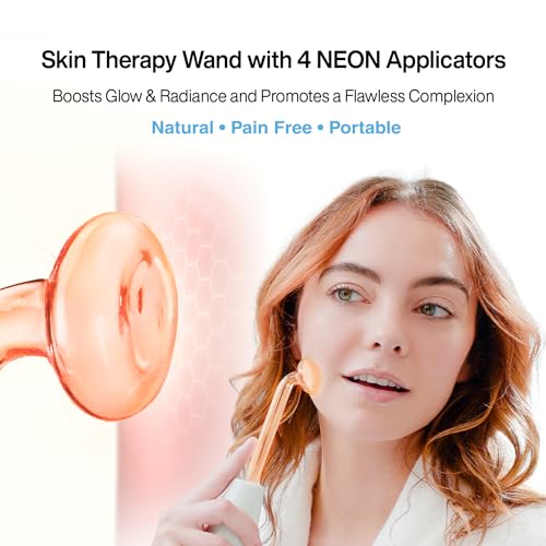 NuDerma Portable Handheld Skin Therapy Wand Machine w/Neon β Anti-Aging - Skin Tightening - Wrinkle Reducing - Dark Circles β Clarifying - Hair & Scalp Stimulator