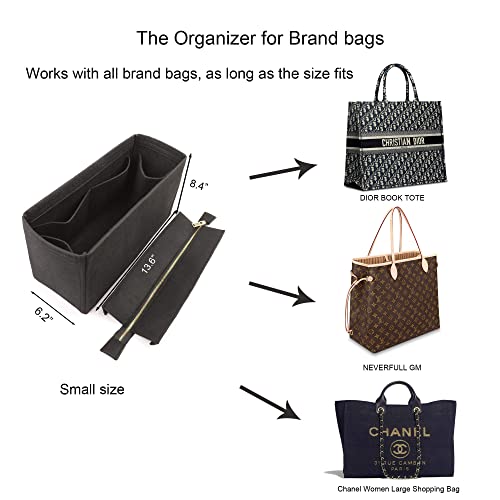 Purse Organizer Insert for Handbags, 3mm Felt Bag Organizer for Tote, Metal Zipper Cover is Removeable Purse Organizer Insert, Handbag Organizer Insert Best Fit Dior Book Tote Bag (Black, MEDIUM)