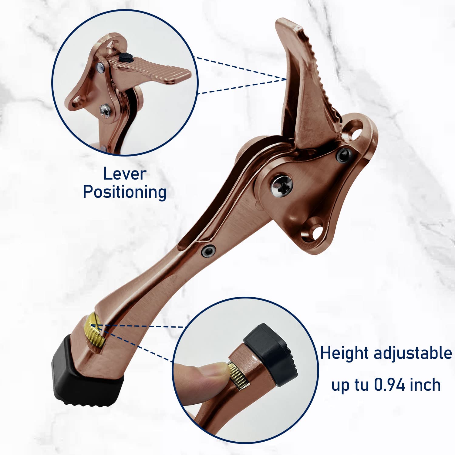 Premium One-Touch Door Stopper with Non-Slip Rubber Tip - Metal Design for Wood, Concrete, Ceramic Tiles, Carpets - 4-inch Size - Ideal for Home or Office Use (Antique Bronze)