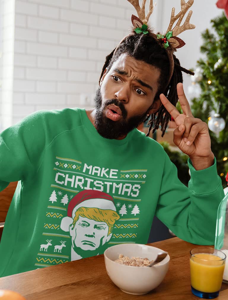 Make Christmas Great Again Sweatshirt Funny Ugly Christmas Long Sleeve T-Shirt Large Green
