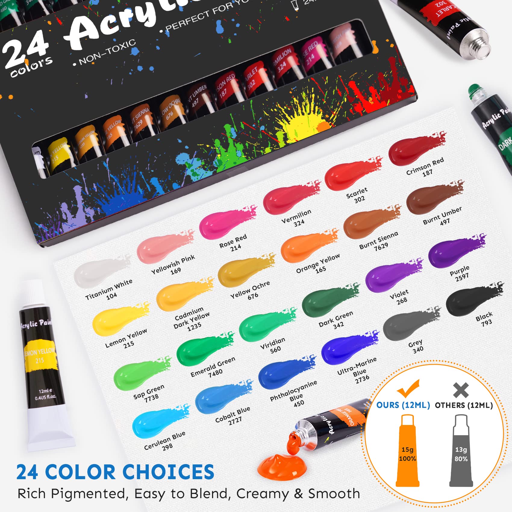 Paint Set, 47 Piece Art Set Paint Easel Includes 24 Non Toxic Paints, Table Top Easel,Art Smock,6 Paint Brushes,12 PCs 8x10 Canvas,Paint Palette,Art Set for Artists (Travel Bag Included)