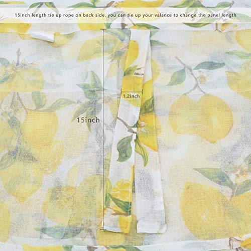 Molaxhome Linen Valances for Windows 52x18 inch, Tie Up Printed Valances Rod Pocket 1 Panel for Kitchen Bathroom Bedroom(Yellow Lemon, Sheer)