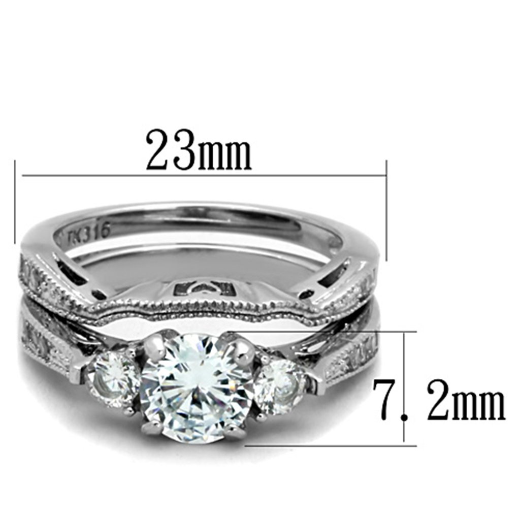 Marimor Jewelry Women's Stainless Steel 316 Round 2.5 Carat Zirconia Engagement Wedding Ring Set Size 9