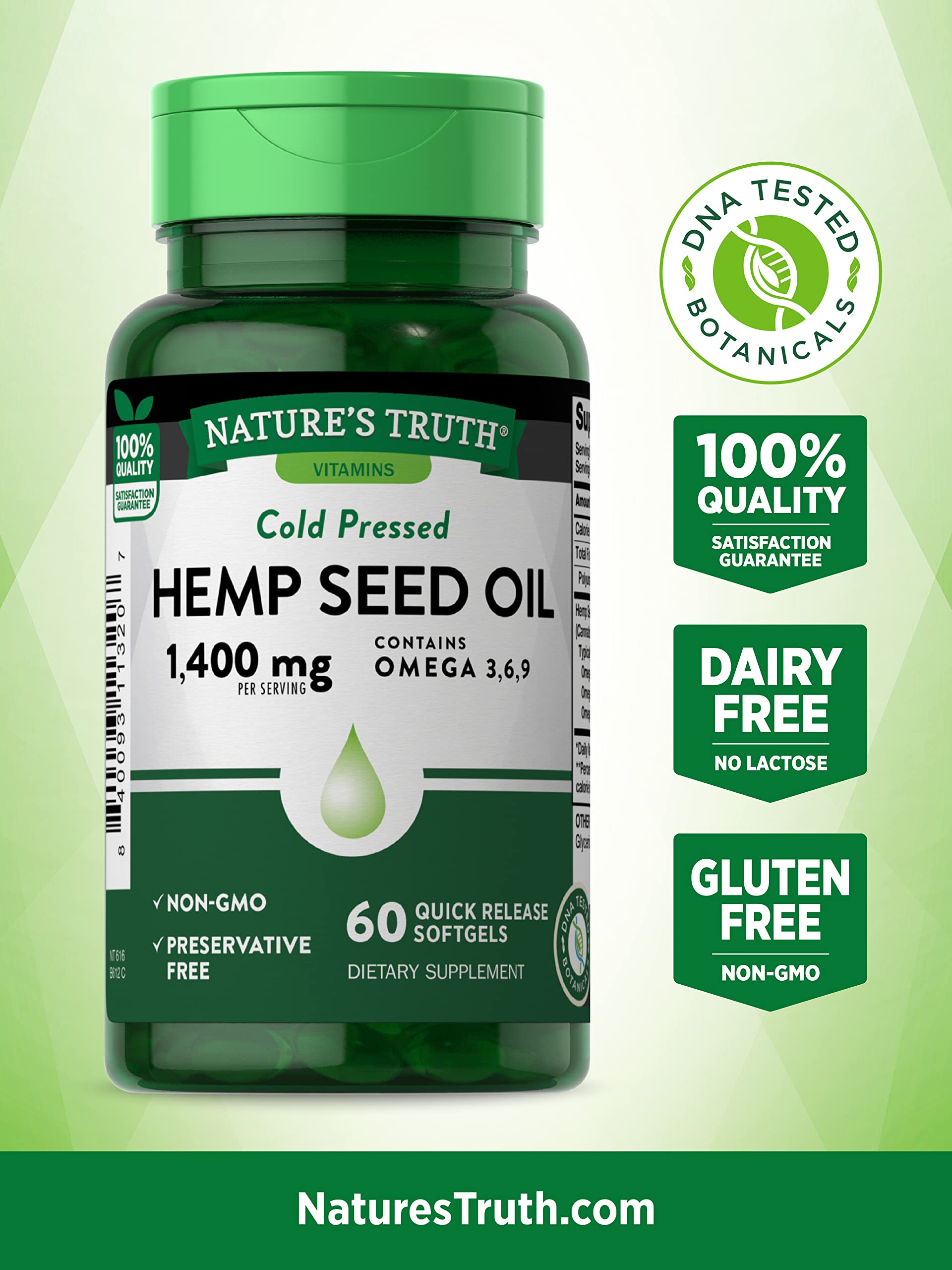 Nature's Truth Hemp Seed Oil 700mg | 60 Softgel Capsules | Cold Pressed | Non-GMO, Gluten Free