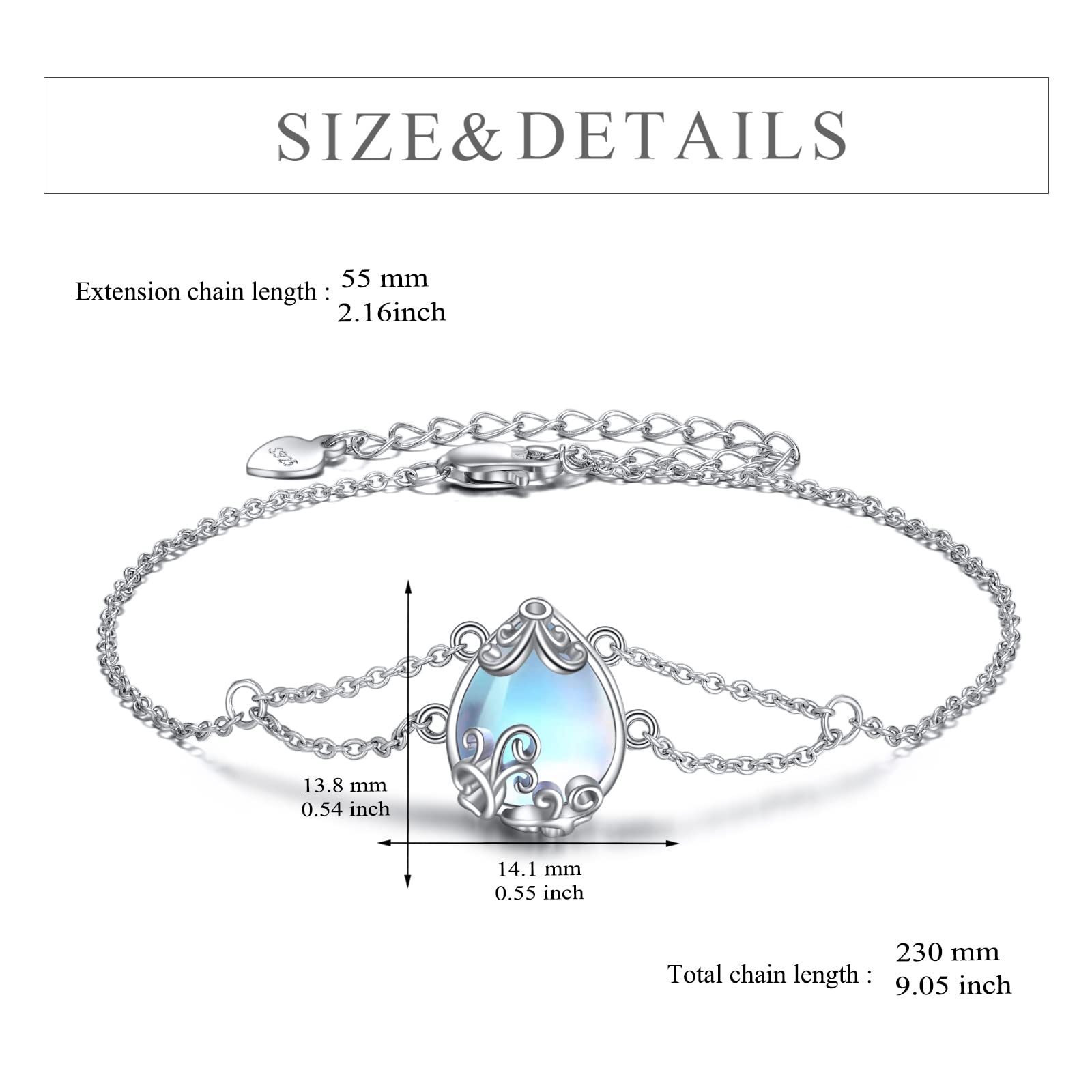 POPLYKE Sterling Silver Adjustable Moonstone Filigree Bracelets Moonstone Jewellery for Women