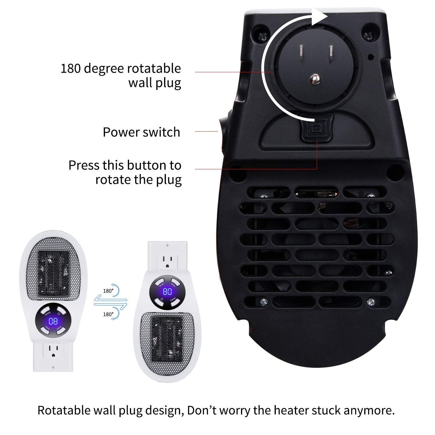 Wall Space Heater 350W&450W Remote Portable Electric Heater with Programmable Adjustable Thermostat, Overheat Protection, Precise LED Display, CSA Certification Safe Heater for Office Dorm Room