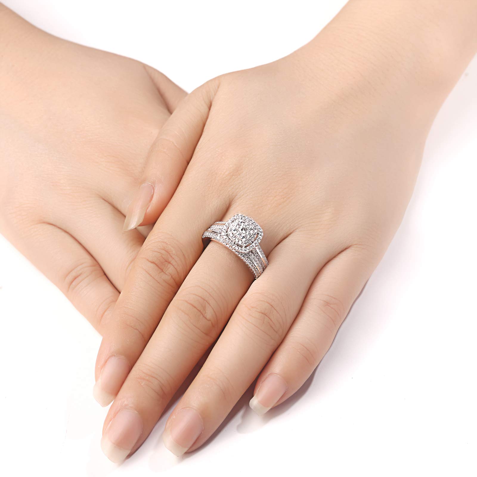 Newshe Jewellery Engagement Rings for Women Wedding Ring Set AAAAA Cz 925 Sterling Silver Band Round 1.6Ct Size 8