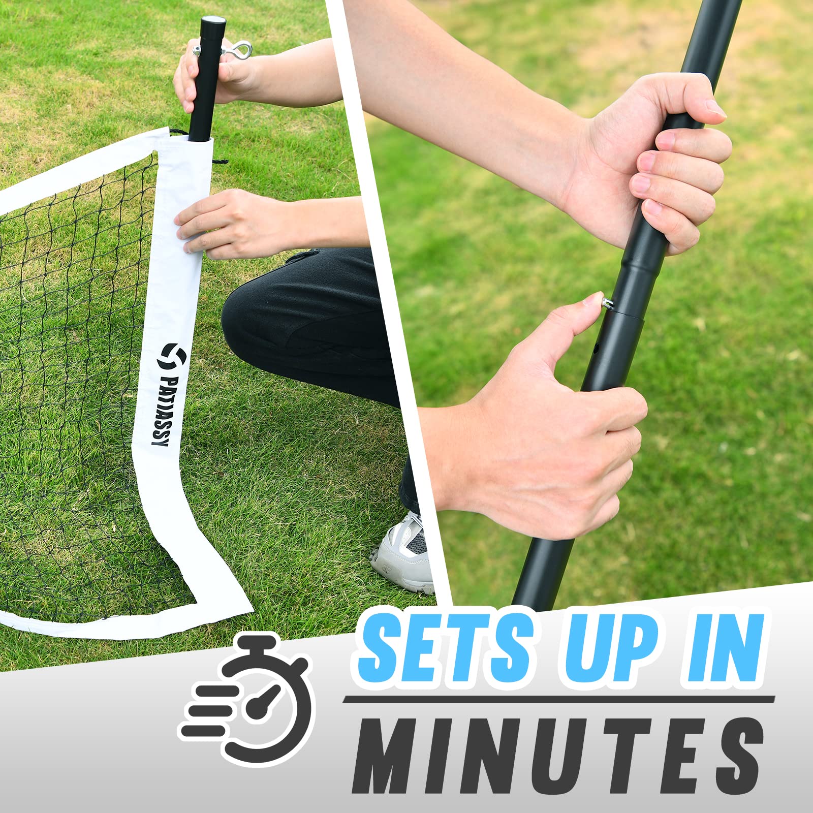 Patiassy Professional Badminton Set with Carbon Aluminum Badminton Rackets Set of 4, Outdoor Portable Badminton Net with Winch System, 2 Goose Feather Badminton Shuttlecocks, Boundary and Carrying Bag