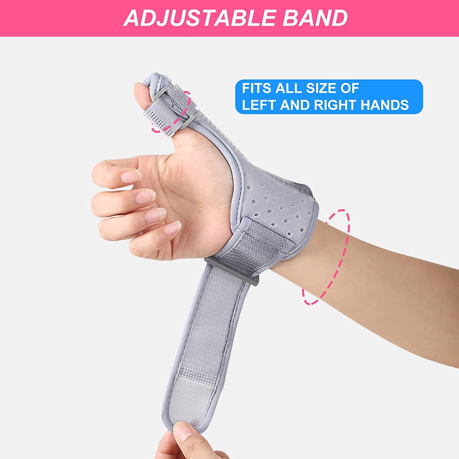 Thumb Spica Splint Brace Stabilizer Wrist Strap for Arthritis, Soft Tissue Injuries, Tendonitis, Pain, Sprains, Fractures, Carpal Tunnel & Trigger Thumb Immobilizer, Fits Both Hands, 1 Pack (Gray)