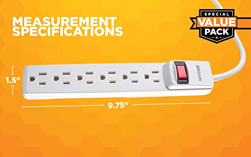 Woods 41435 Power Strip with 6 Outlets, 2.5’ Cord and Durable White Housing, 2 pack, 2-Pack